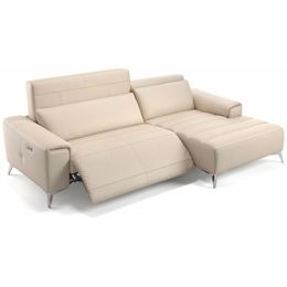 Leder Ecksofa Mini bella Rechts Creme s: 209 Breite x 100 Tiefe Füße: Matt-Schwarz - Creme - Sofanella