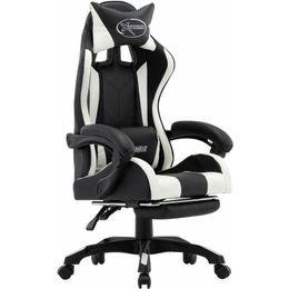 Prolenta Premium - Gaming-Stuhl mit Fußstütze Weiß und Schwarz - Weiß