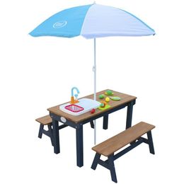 AXI - Dennis Kinder Sand & Wasser Picknicktisch aus Holz Wasserspieltisch & Sandtisch mit Bänken, Deckel, Behältern & Spüle Kindertisch / Matschtisch
