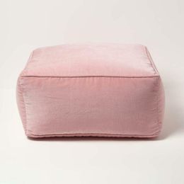 Homescapes - Samt Sitzpouf rosa – Sitzsack eckig, 60 x 60 x 27 cm - Rosa