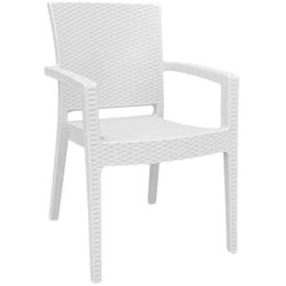 OKAFFAREFATTO Sessel aus Kunststoff in Rattanoptik mit weißen Armlehnen