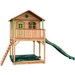 Spielhaus Andy mit Sandkasten & grüner Rutsche Stelzenhaus in Braun & Grün aus fsc Holz für Kinder Spielturm für den Garten - Braun - AXI