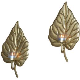 Möbel Direkt Online - 2 schöne Teelichterhalter Leaves, goldfarben