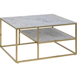 ebuy24 - Alisma Couchtisch mit 1 Ablage, goldener Rahmen, Marmordruck weiß.