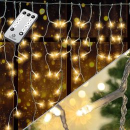 Kesser Regenlichterkette Lichterkette inkl Fernbedienung - 8 Leuchteffekte - Timer - In- & Outdoor Regenkette Deko Weihnachtsbeleuchtung Party Warmweiß /