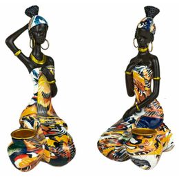 Afrikanische Figurenfiguren Abbildung Afrikaner Frau 2 Uni. Afrikanische und braune Elefanten 7x9x16cm 28818 - Marrón - Signes Grimalt