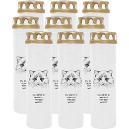 Hs Candle - Grabkerze Grablicht - 9er Pack mit Motiv ( Katze Kopf 1 ) - ca 100h / 4 Tage Brenndauer je Kerze ( 25cm, ø 7cm ) - viele versch. Deisgns