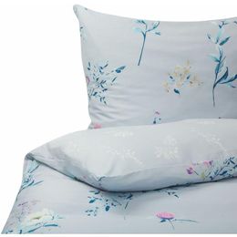 Beliani Bettwäsche Set Hellblau Blumenmuster Baumwollsatin 3-teilig Komfortgröße für Einzelbett 155x220 cm 2 Kopfkissenbezüge und Deckenbezug