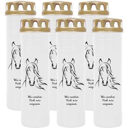 Hs Candle - Grabkerze Grablicht - 6er Pack mit Motiv ( Pferd Kopf ) - ca 100h / 4 Tage Brenndauer je Kerze ( 25cm, ø 7cm ) - viele versch. Deisgns