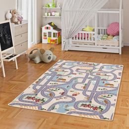 Snapstyle - Kinder Spiel Straßenteppich Fun Town Beige - 80x200 cm