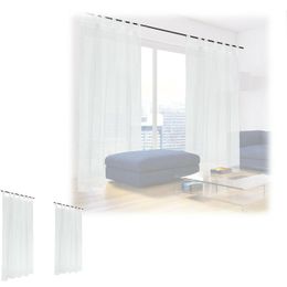 Relaxdays 4 x Gardine, HxB: 245x140 cm, halbtransparente Vorhänge, Vorhangschals Wohn- & Schlafzimmer, Schlaufengardinen, weiß