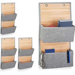 Relaxdays 4 x Hängeaufbewahrung, Bad und Flur, Türorganizer 2 Fächer, Bambus und Stoff, Türgarderobe, HxBxT: 62 x 33 x 12 cm, grau