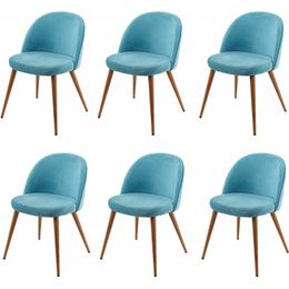 Neuwertig] 6er-Set Esszimmerstuhl HHG 097, Stuhl Küchenstuhl, Retro 50er Jahre Design Samt türkis - turquoise
