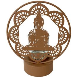 Signes Grimalt Portavelas Dekoration Buddha mit Glashaltern mit Glas- und braunen Haltern 22x10x18cm 27533 - Marrón