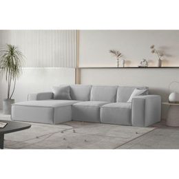 Ecksofa Designersofa celes premium Stoff Opera Velvet Hellgrau Ottomane Links