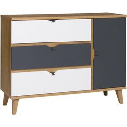 Sideboard memis K1D3SZ mit drei Schubladen und Tür Eiche/Weiß+Graphit - Furnix