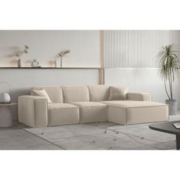 Ecksofa Designersofa celes premium Stoff Opera Velvet Beige Ottomane Rechts