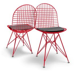 FRANKYSTAR COPENAGHEN - Set aus 2 Metallstühlen mit industriellem Design. Satz von 2 Stühlen für Esszimmer, Büro, Arbeitszimmer. Farbe rot