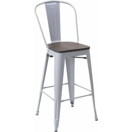 Neuwertig] Barhocker HHG 896 inkl. Holz-Sitzfläche, Barstuhl Tresenhocker mit Lehne, Metall Industriedesign grau - grey