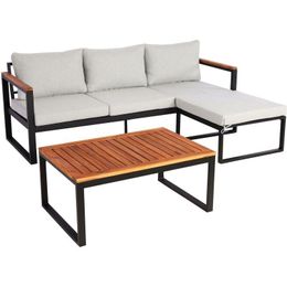 [NEUWERTIG] Garten-Garnitur HHG-075b, Gartenlounge Sitzgruppe Lounge-Set Sofa, Aluminium Akazie Holz MVG-zertifiziert hellgrau - grey