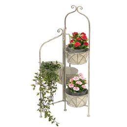 Blumentreppe Innen Metall Weiß Grau 100 cm Blumenständer mit 4 Töpfe 96128 Blumenständer Blumensäule Pflanzenständer Balkon Vintage - DanDiBo