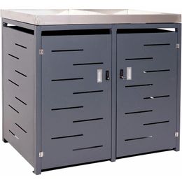 Neuwertig] xl 2er-/4er-Mülltonnenverkleidung HHG 386, Mülltonnenbox, Pflanzkasten Edelstahl-Metall 63kg 125x140x102cm erweiterbar - grey