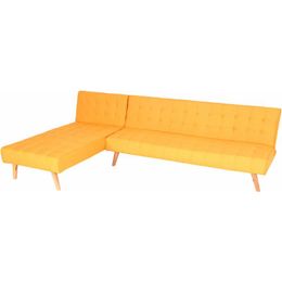 HHG - neuwertig] Ecksofa 784, Sofa Klappsofa, Liegefläche links/rechts, Stoff/Textil Massivholz mvg zertifiziert 256cm gelb