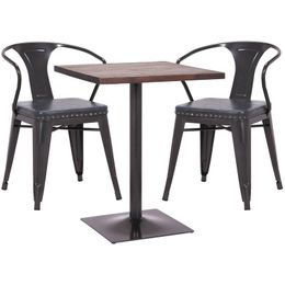 Neuwertig] Set Bistrotisch 2x Esszimmerstuhl HHG 469d, Stuhl Tisch Küchenstuhl Gastronomie mvg schwarz-grau, Tisch dunkelbraun - brown