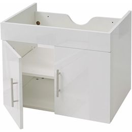 Waschbeckenunterschrank HHG 236, Waschtischunterschrank Waschtisch Unterschrank Badmöbel, mvg hochglanz 60cm weiß - white