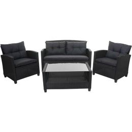 Neuwertig] xxl Poly-Rattan Garnitur HHG 089, Balkon-/Garten-/Lounge-Set Sitzgruppe, Sofa Sessel mit Kissen Spun Poly anthrazit - black