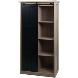 HHG - neuwertig] Schrank 159, Kommode Highboard, Schiebetüre 8 Staufächer, Holz-Optik Industrial Metall 163x76x38cm naturfarben - brown