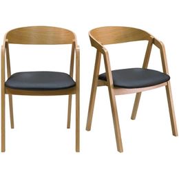 Miliboo Skandinavische Stühle stapelbar aus hellem Eichenholz und schwarzem Stoff (2er-Set) lova - Schwarz