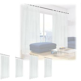 Relaxdays 6 x Gardine, HxB: 245x140 cm, halbtransparente Vorhänge, Vorhangschals Wohn- & Schlafzimmer, Schlaufengardinen, weiß