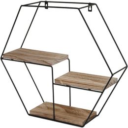 Neuwertig] Wandregal HHG 608, Hängeregal Schweberegal Regal, 3 Regalböden Metall Massiv-Holz Industrial 43x49x11cm natur - beige