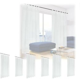 Relaxdays 8 x Gardine, HxB: 245x140 cm, halbtransparente Vorhänge, Vorhangschals Wohn- & Schlafzimmer, Schlaufengardinen, weiß