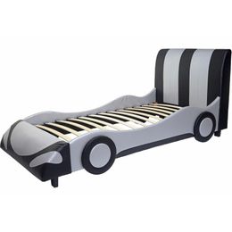 Neuwertig] Bett HHG 054, Auto Junge Kinderbett Jugendbett, Lattenrost Kunstleder Holz 190x100cm schwarz-silber - grey