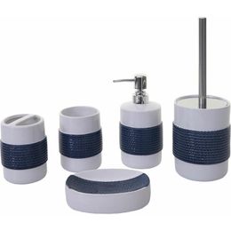 Neuwertig] 5-teiliges Badset HHG 684, WC-Garnitur Badezimmerset Badaccessoires, Keramik blau/weiß - white