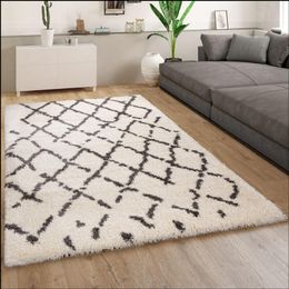 Hochflor-Teppich, Shaggy Im Flokati-Stil Mit Rauten-Muster In Grau Weiß 60x90 cm - Paco Home