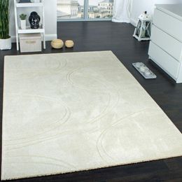 Teppich Einfarbig Designerteppich mit Handgearbeiteten Konturen Creme Elfenbein 80x150 cm - Paco Home