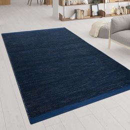 Handgewebter Teppich Flachgewebe Skandinavischer Look Meliert Webmuster In Blau 80x150 cm - Paco Home