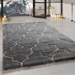 Paco Home Hochflor-Teppich, Weicher Shaggy Für Wohnzimmer Mit Orient Design, In Grau 120x170 cm