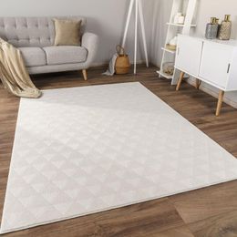 Teppich Wohnzimmer Kurzflor Rutschfest Skandi Boho Design Einfarbig Geometrisch 160x220 cm, Creme 2 - Paco Home