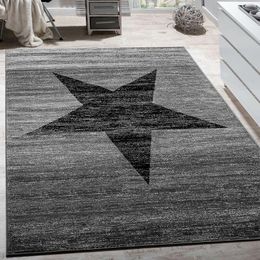 Designer Teppich Stern Muster Modern Trendig Kurzflor Meliert Dunkelgrau 80x150 cm - Paco Home