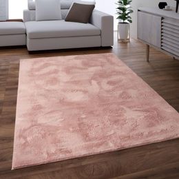 Teppich Wohnzimmer Kunstfell Shaggy Hochflor Waschbar In Waschmaschine Soft Uni Rosa ø 160 cm Rund - Paco Home