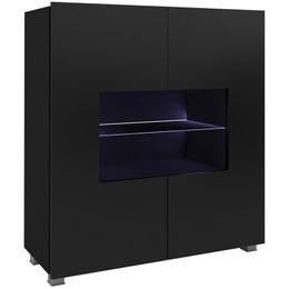 Lomadox Highboard mit Glasböden und Glasrahmentür in schwarz Hochglanz CAIRNS-132, b/h/t ca. 100/107/35 cm - schwarz