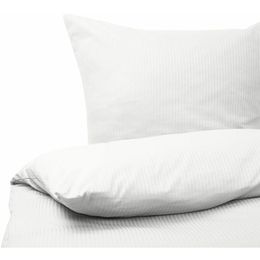 Beliani Bettwäsche Set Weiß Streifen Baumwolle 3-teilig Überlänge für Doppelbett 200x220 cm 2 Kopfkissenbezüge und Deckenbezug mit Knopfverschluss - Weiß