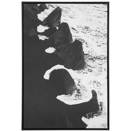 Beliani Leinwandbild Schwarz Stoff Canvas MDF-Platte 63x93 cm rechteckig mit Schattenfugenrahmen Meeresmotiv Modern Wohnzimmer Schlafzimmer Büro Flur - Weiß