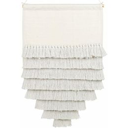Beliani Wandbehang Off-White aus Baumwolle handgewebt mit Quasten Wanddekor hängender Dekoration im Boho-Stil Wohnzimmer Schlafzimmer - Weiß