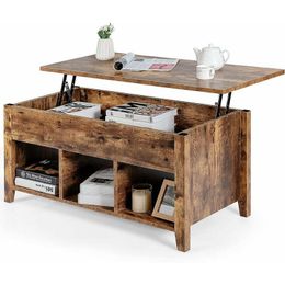 Couchtisch höhenverstellbar, mit Stauraum 3 Ablagefächern, Beistelltisch,104,5 x 49,5 x 48,5-61cm Vintage (11) Vintage - Costway