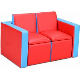 Kindersofa, 2 in 1 Kindersessel umwandelbar , Kindertisch mit 2 Stühlen, mit Stauraum Rot - Costway